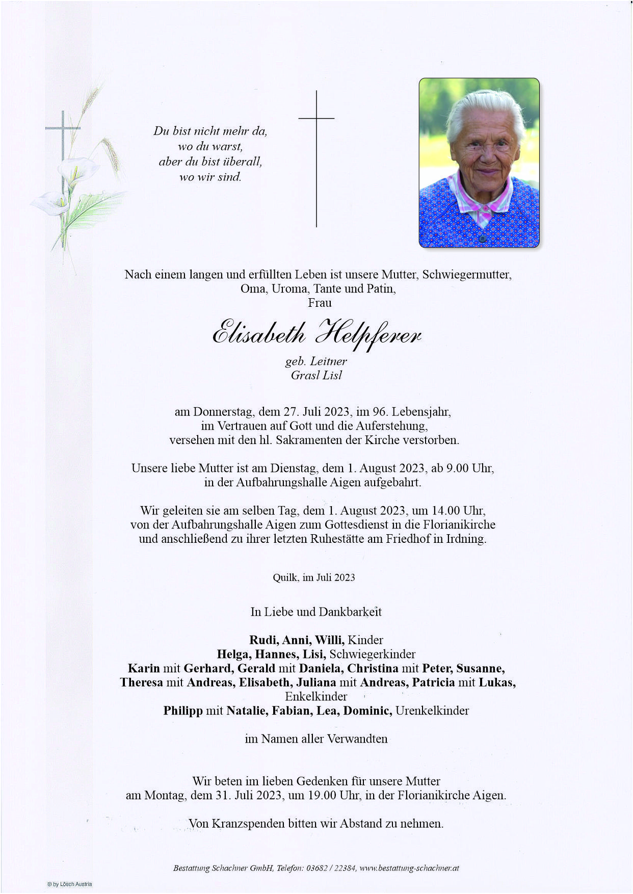 Todesfälle (Bestattung Schachner)